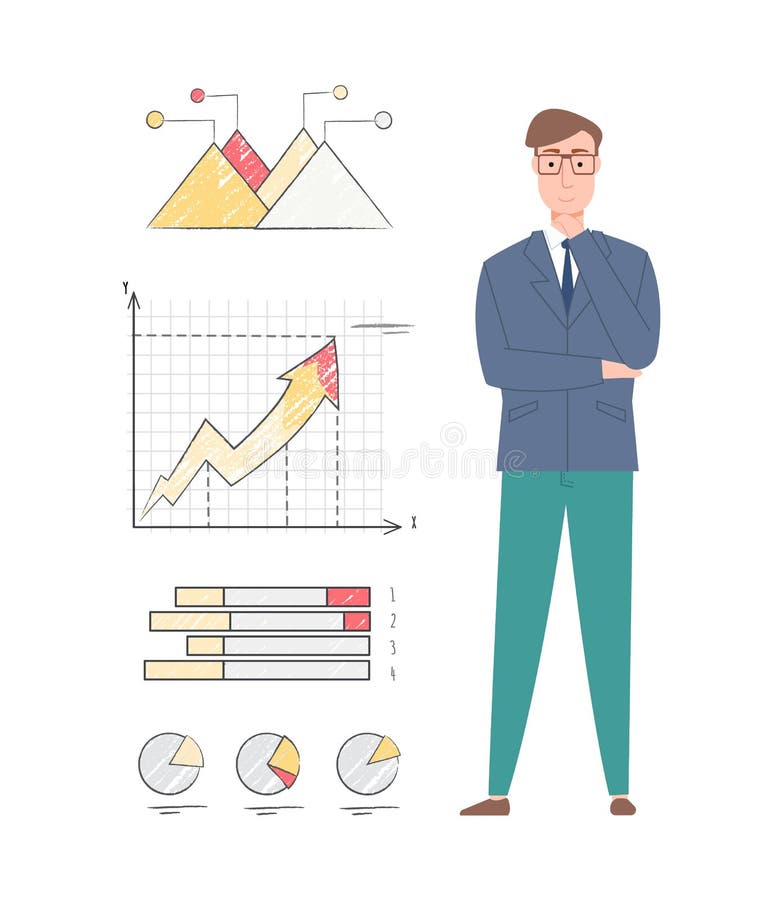 Worker and Set of Chart and Diagram, Report Vector Stock Vector ...