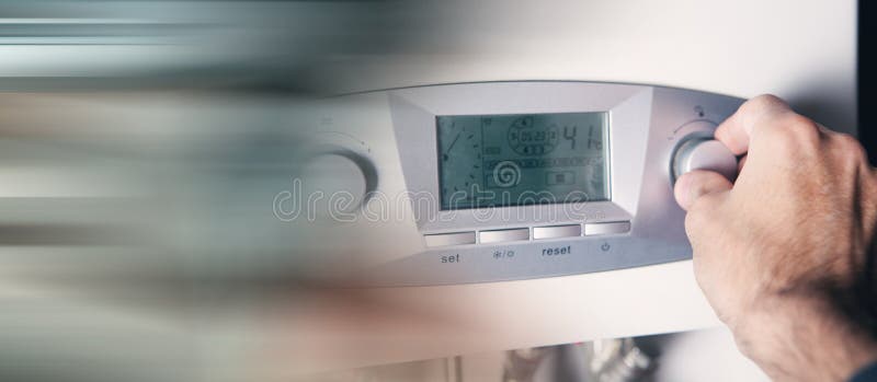 Worker Set Up Central Gas Heating Boiler at Home Stock Photo - Image of ...