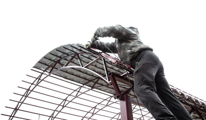 The Worker Sets the Metal Sheets on the Weight. Stock Photo - Image of ...