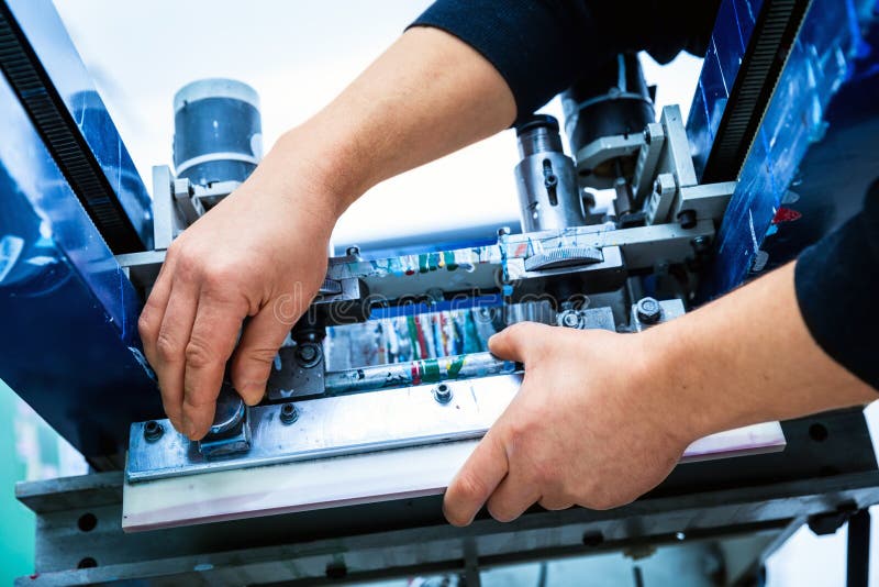 Worker Setting Print Screening Metal Machine Stock Photo - Image of ...