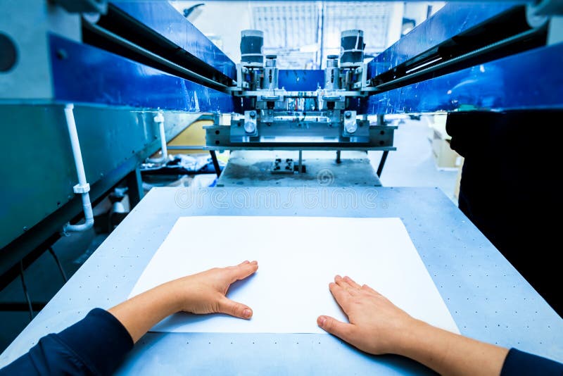 Worker Setting Print Screening Metal Machine Stock Photo - Image of ...