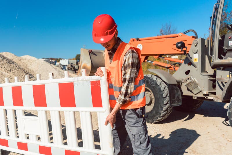 Worker Setting Up Earthworks Construction Site Stock Image - Image of ...