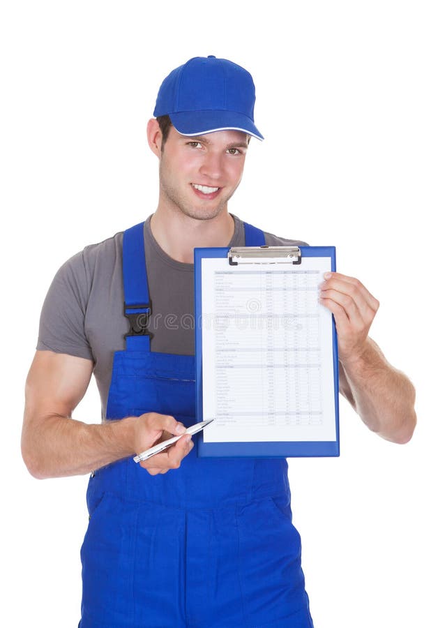 Worker Showing on Clipboard Stock Photo - Image of maintenance ...
