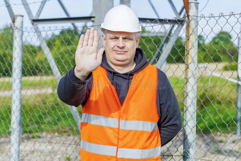 Worker Showing Stop Gesture Stock Photo - Image of vest, professional ...