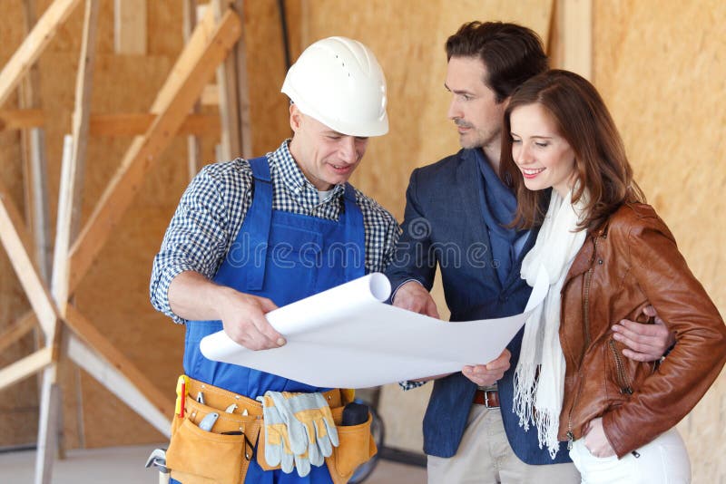 Worker Shows House Design Plans Stock Photo - Image of contractor ...