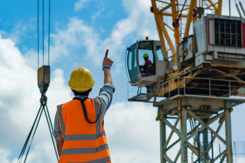 Worker Signaling To Crane Operator Stock Image - Image of coordination ...