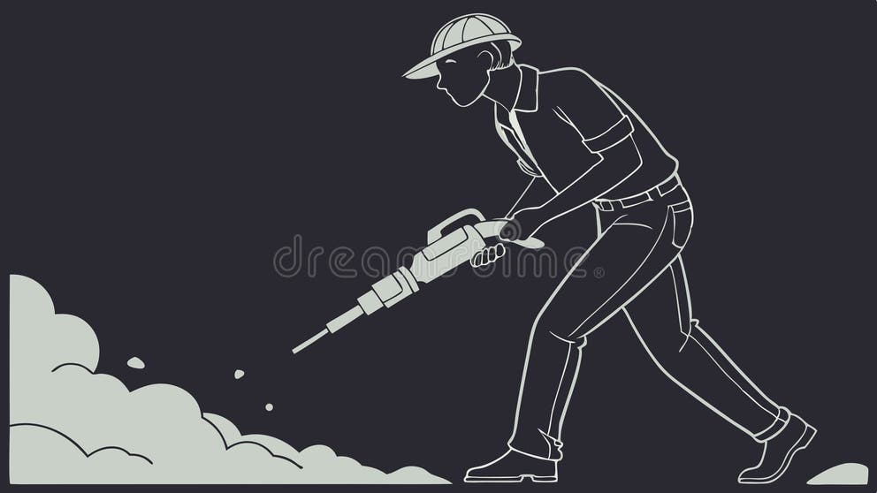 A Worker Silhouette with a Jackhammer, a Construction Vector Icon ...