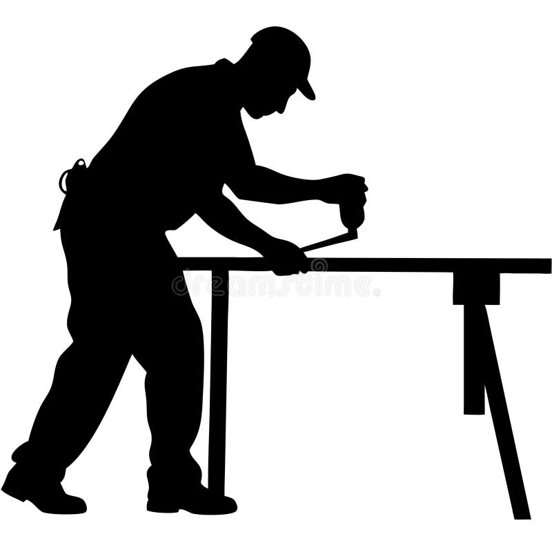 Worker Silhouette Using Power Drill on Workbench for Construction and ...