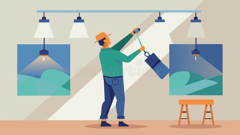 A Worker Skillfully Installing Spotlights in a Newly Built Art Gallery ...
