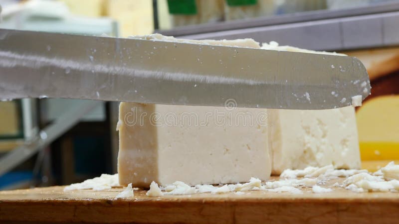 Worker Slicing the Cheese on Table , Stock Footage - Video of milk ...