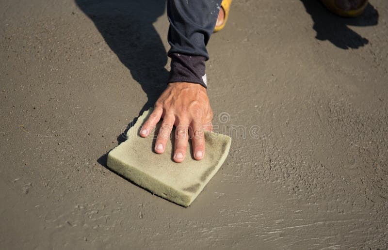 Worker Smooth Concrete Floor with Sponge Stock Photo - Image of object ...