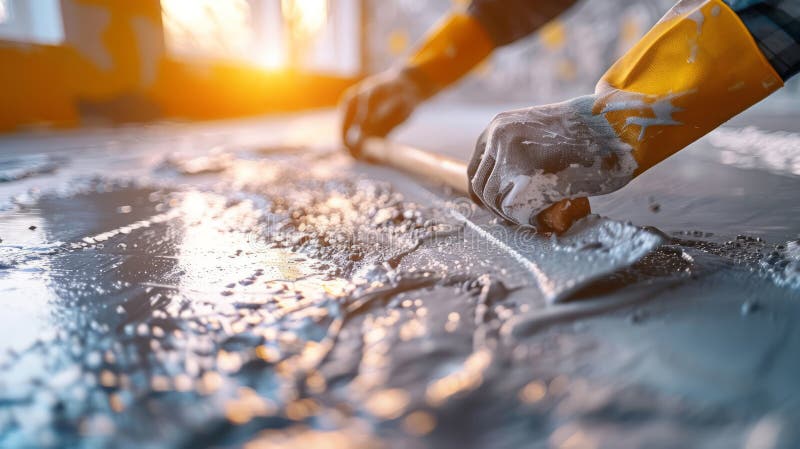 A Worker Smoothing Out Joint Compound on Drywall, Capturing the Dusty ...
