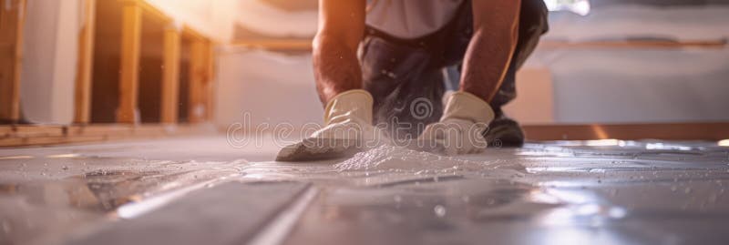 A Worker Smoothing Out Joint Compound on Drywall, Capturing the Dusty ...
