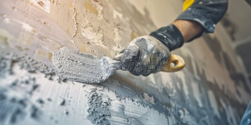 A Worker Smoothing Out Joint Compound on Drywall, Capturing the Dusty ...