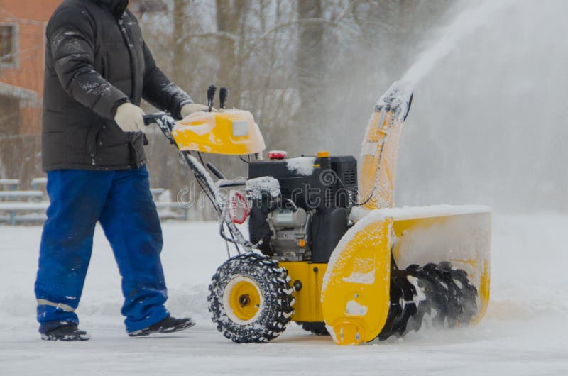 Removes Snow Worker Snowthrower Stock Photo - Image of cleaning ...