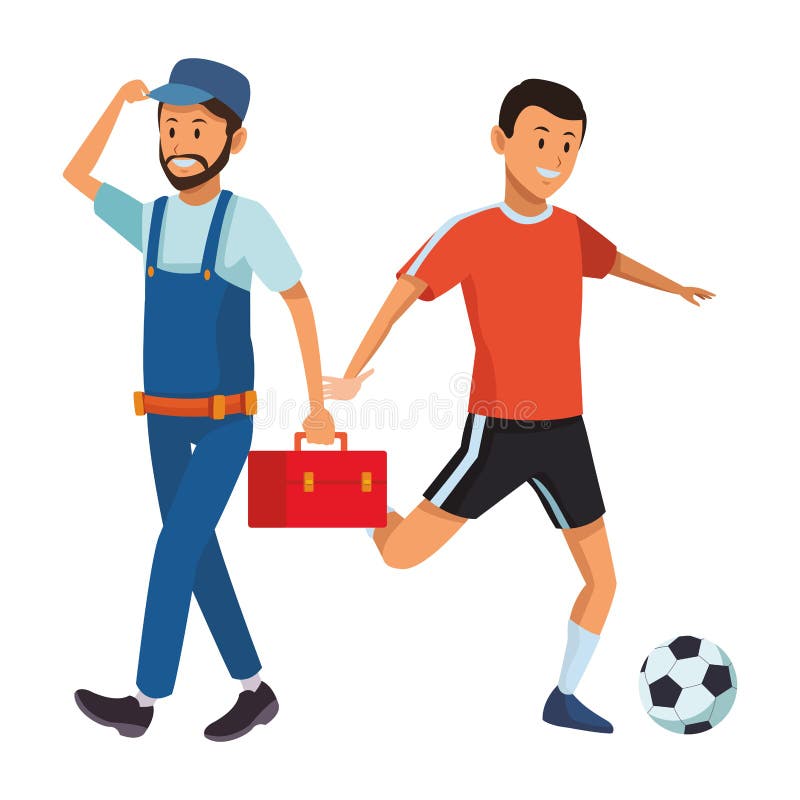 Worker and soccer player stock vector. Illustration of action - 140689326