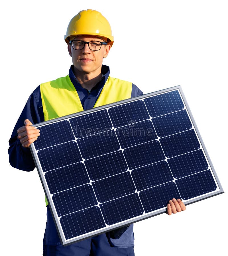 Worker with Solar Panel for Installation Stock Image - Image of ...