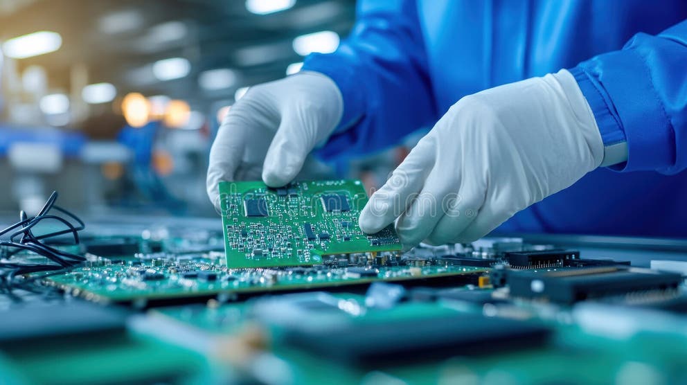 Worker Sorting Electronic Waste at Recycling Facility. Generative Ai ...