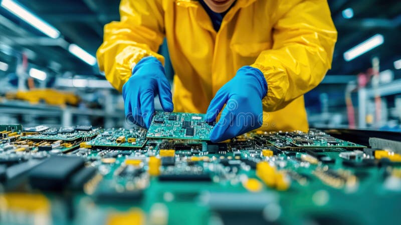 Worker Sorting Electronic Waste at Recycling Facility. Generative Ai ...