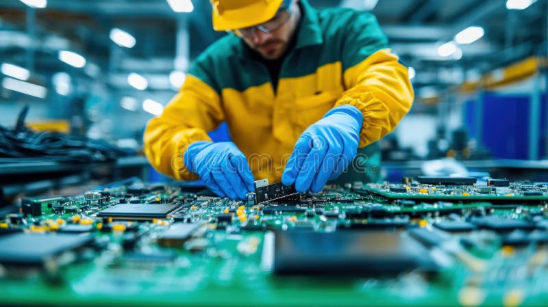 Worker Sorting Electronic Waste at Recycling Facility. Generative Ai ...