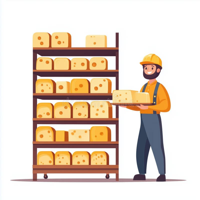 Worker Sorting Freshly Processed Cheese on Drying Shelves at a Cheese ...