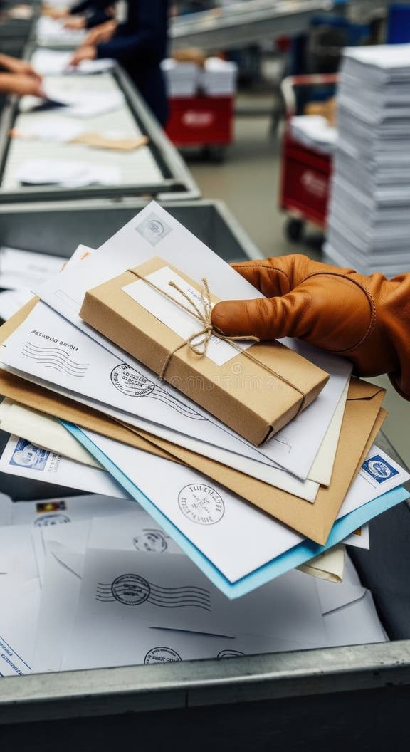 Worker Sorting Mail and Packages in a Postal Distribution Center Stock ...