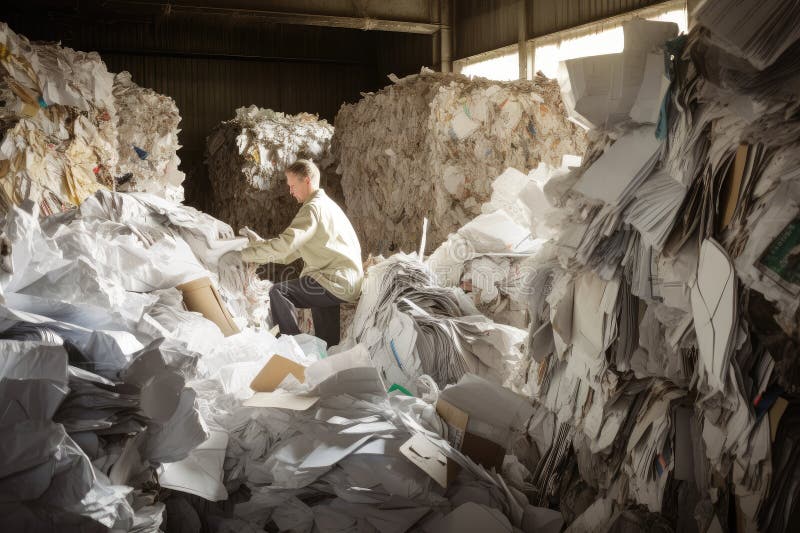 Worker Sorting through Piles of Paper for Recycling Stock Illustration ...