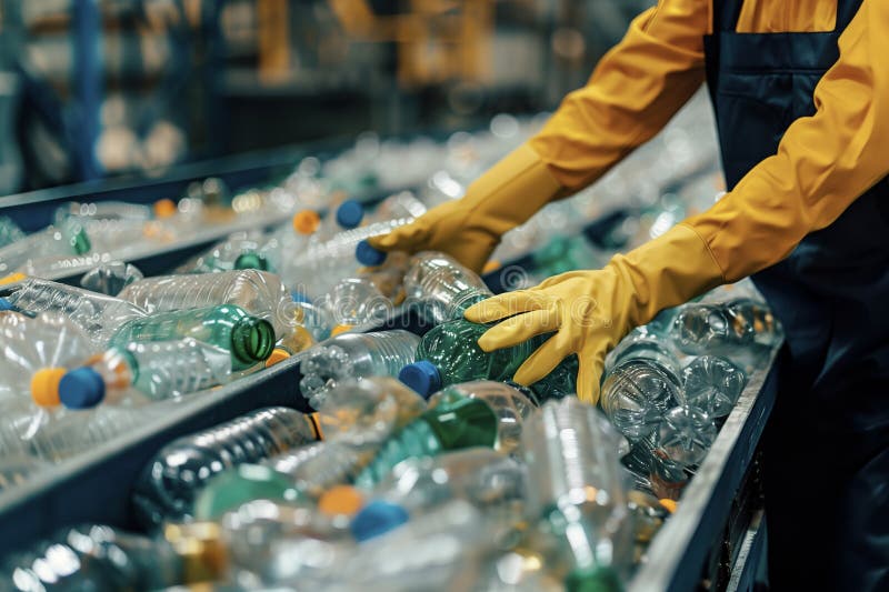 Worker Sorting Plastic Bottles on Assembly Line Stock Illustration ...