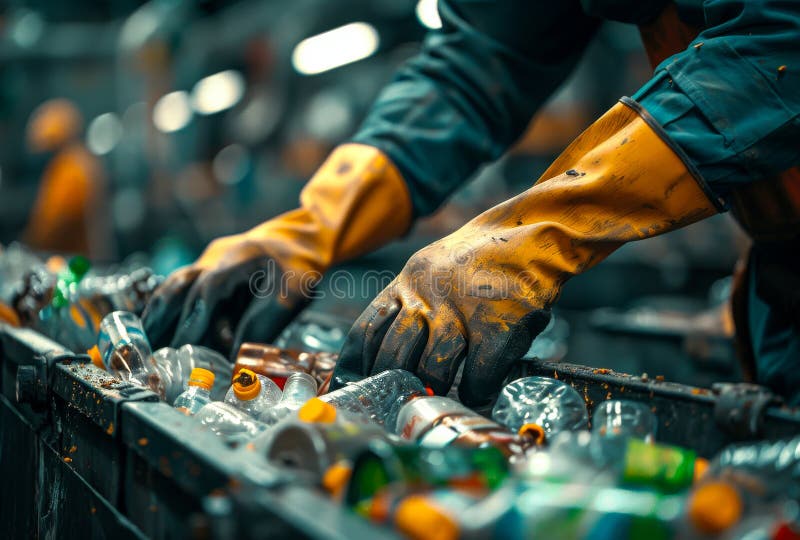 Worker Sorting the Plastic Bottles at the Recycling Plant. Stock ...