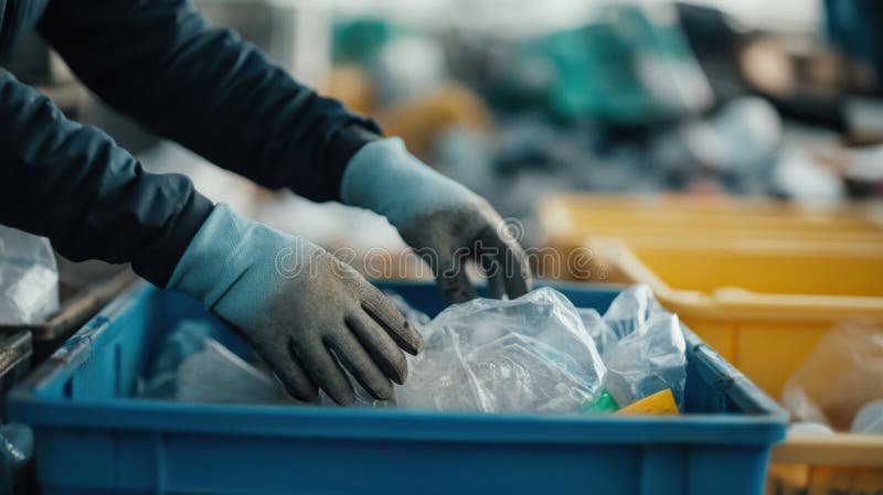 Worker Sorting Recyclable Materials in a Waste Management Facility ...