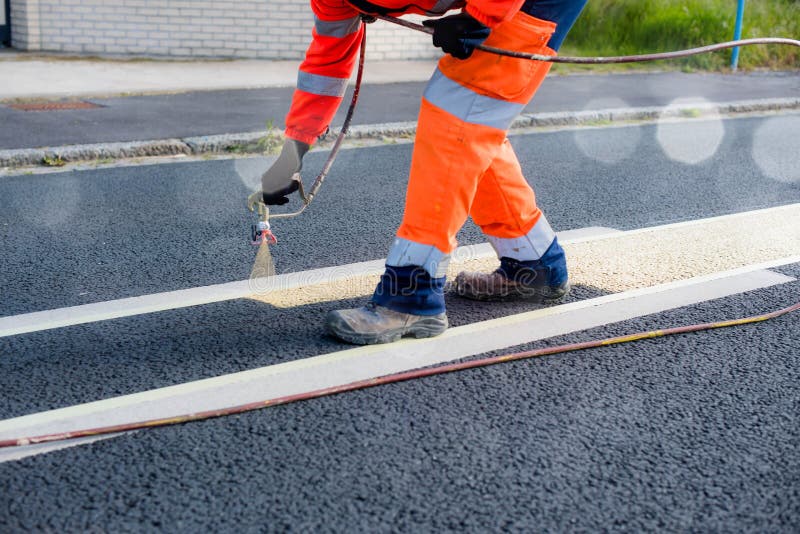 Worker Painting Road Strips and Signage Stock Photo - Image of marking ...