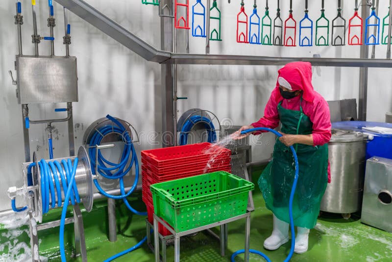Worker Spray Water To Wash Bucket after Finish Work Editorial Stock ...