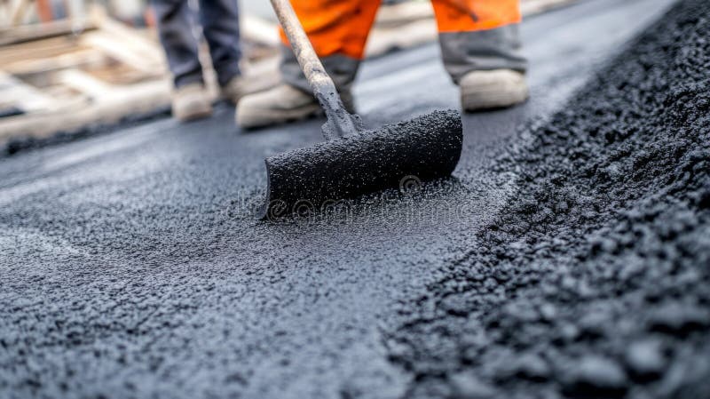 Worker Spreading Asphalt with a Hand Tool Stock Illustration ...