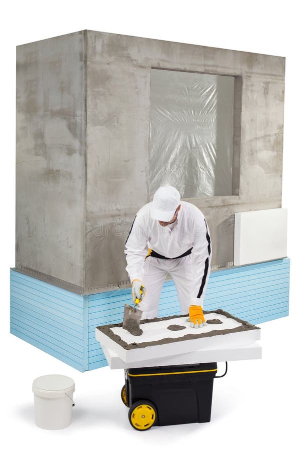 Worker Spreading a Putty on an Insulation Panel Stock Photo - Image of ...