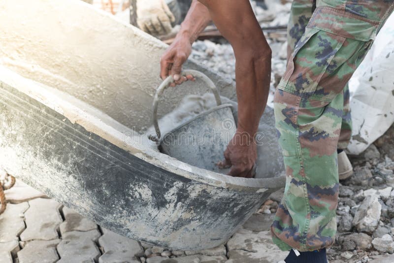 Worker Spreading Ready Mix Concrete Stock Photo - Image of equipment ...