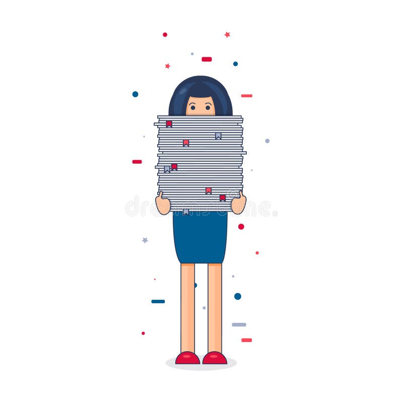 Worker with Stack of Papers Stock Illustration - Illustration of humor ...