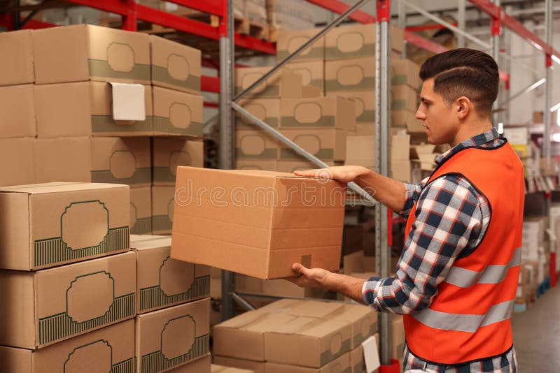 Worker Stacking Wood by Forklift at Warehouse Stock Image - Image of ...