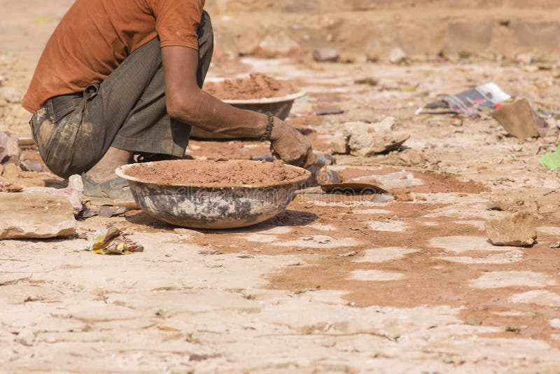 The Worker Stacks a Walking Path Stock Photo - Image of stacks ...