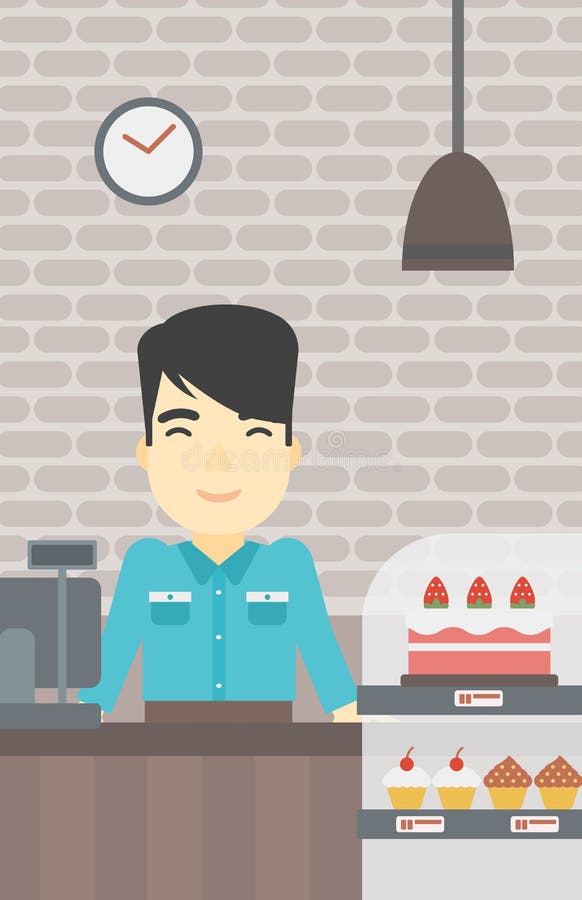 Worker Standing Behind the Counter at the Bakery. Stock Vector ...