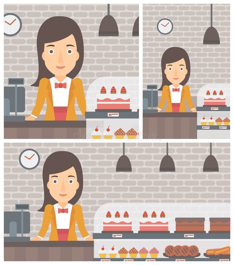 Female Bakery Shop Owner Standing Behind Bar Counter Young Woman ...