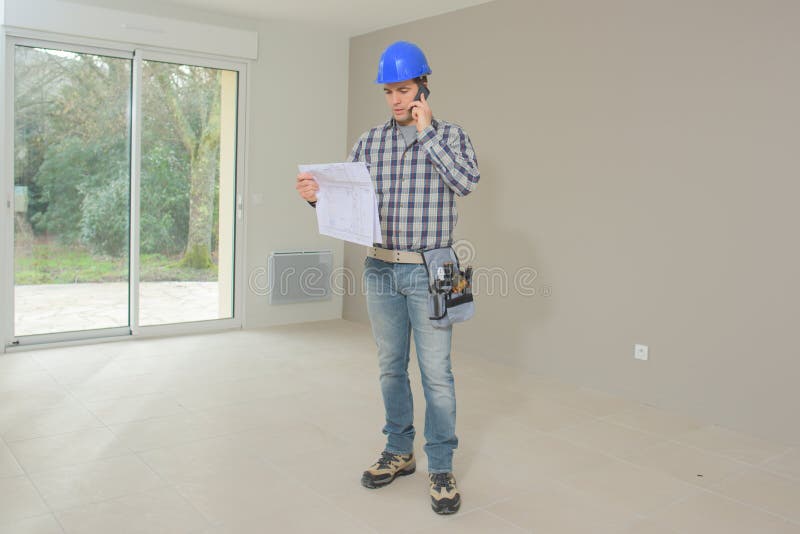 Worker Standing in Construction Stock Image - Image of house, engineer ...