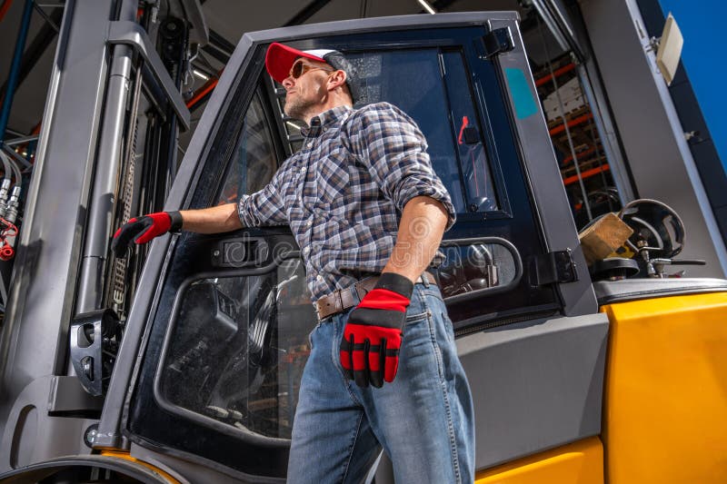 Worker Standing in Front of Forklift Stock Image - Image of worker ...