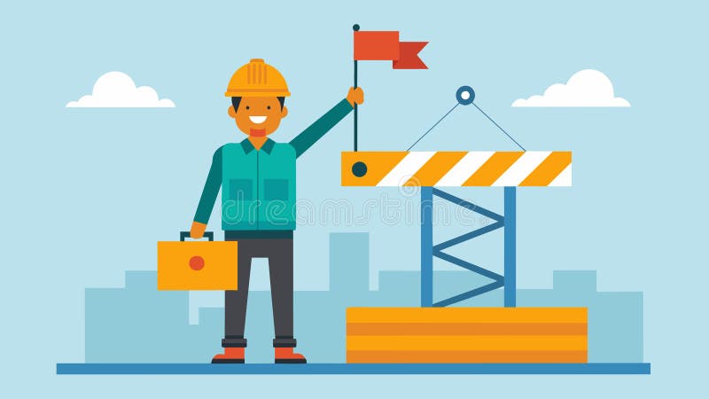 A Worker Standing on a Platform Using Hand Signals and a Flag To ...