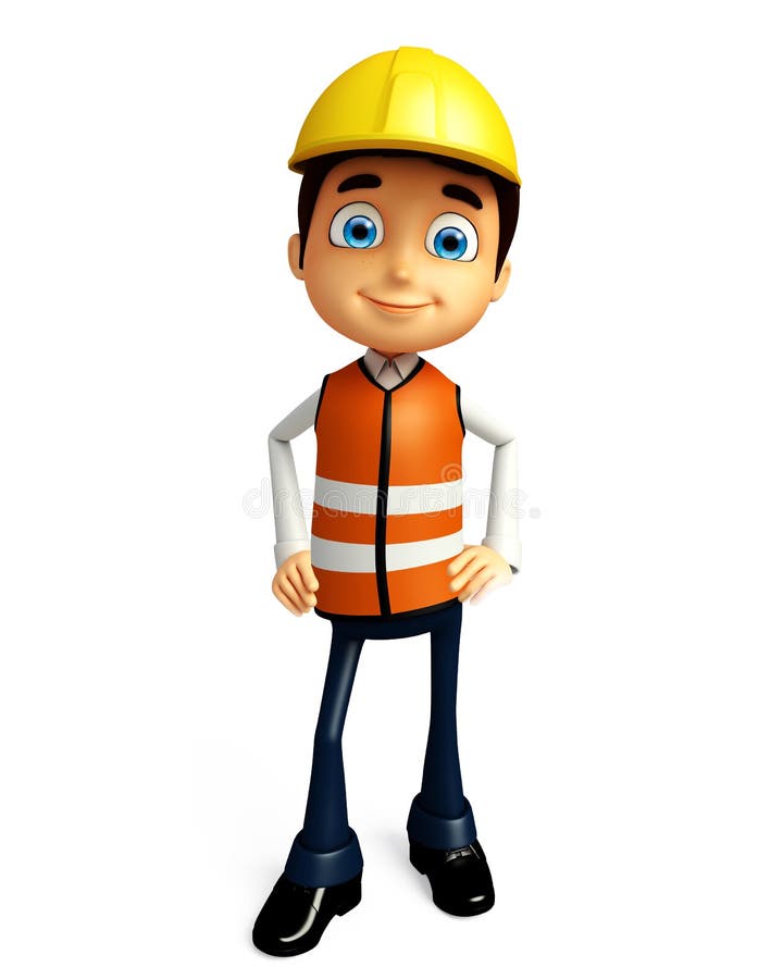 Worker with standing pose stock illustration. Illustration of builder ...