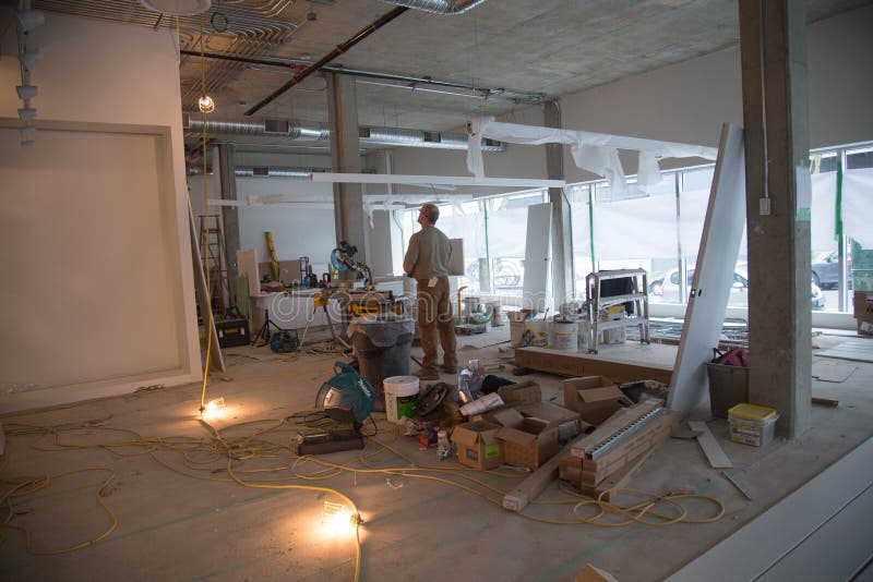 Worker Standing Renovation Mess Unfinished Design Editorial Image ...