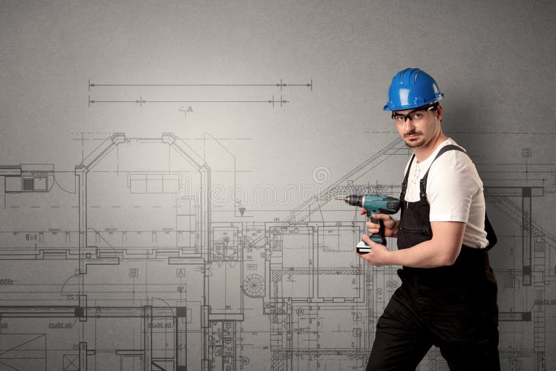 Worker with Technical Drawing. Stock Photo - Image of occupation ...