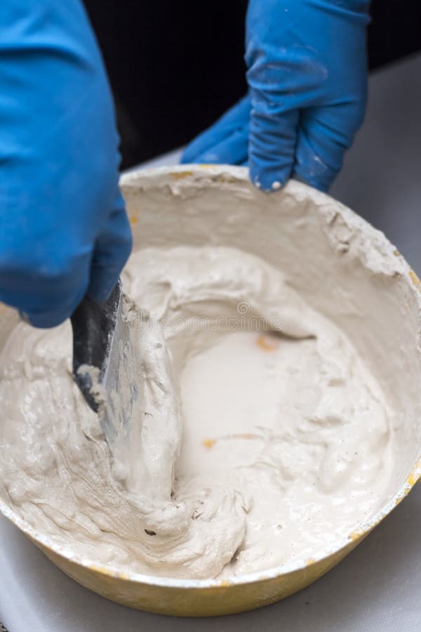 Worker Stir In The Container Putty Stock Image Image Of Closeup Blend 135237277