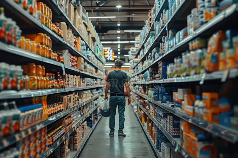 Worker Stocking Store Shelves with Fresh Products. Generative AI Stock ...