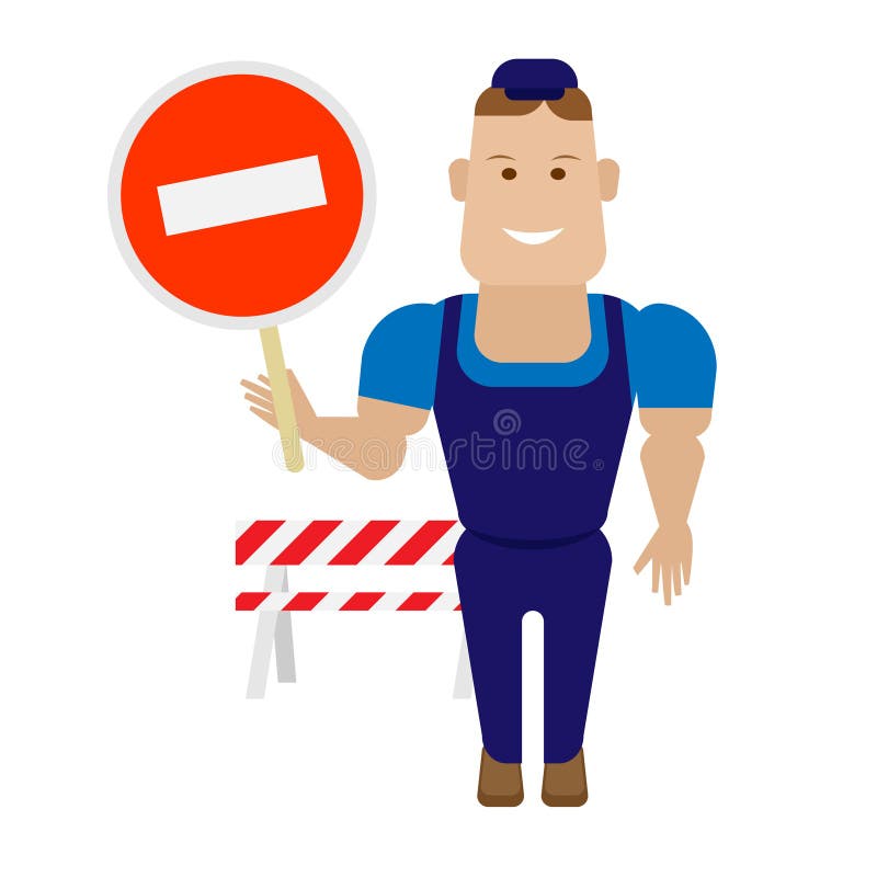 Worker with stop sign stock vector. Illustration of warning - 35417684