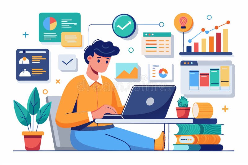 A Worker Studies Digital Data, Creating Visualizations in a Well ...